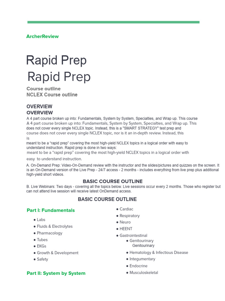 Rapid Content Prep List (Archer) | PDF | Medical Specialties | Diseases And Disorders