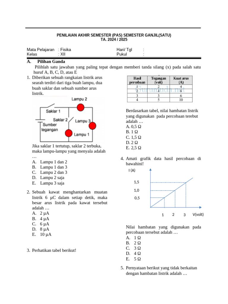 Soal Pas Fisika Kelas Xii Semester Ganjil | PDF