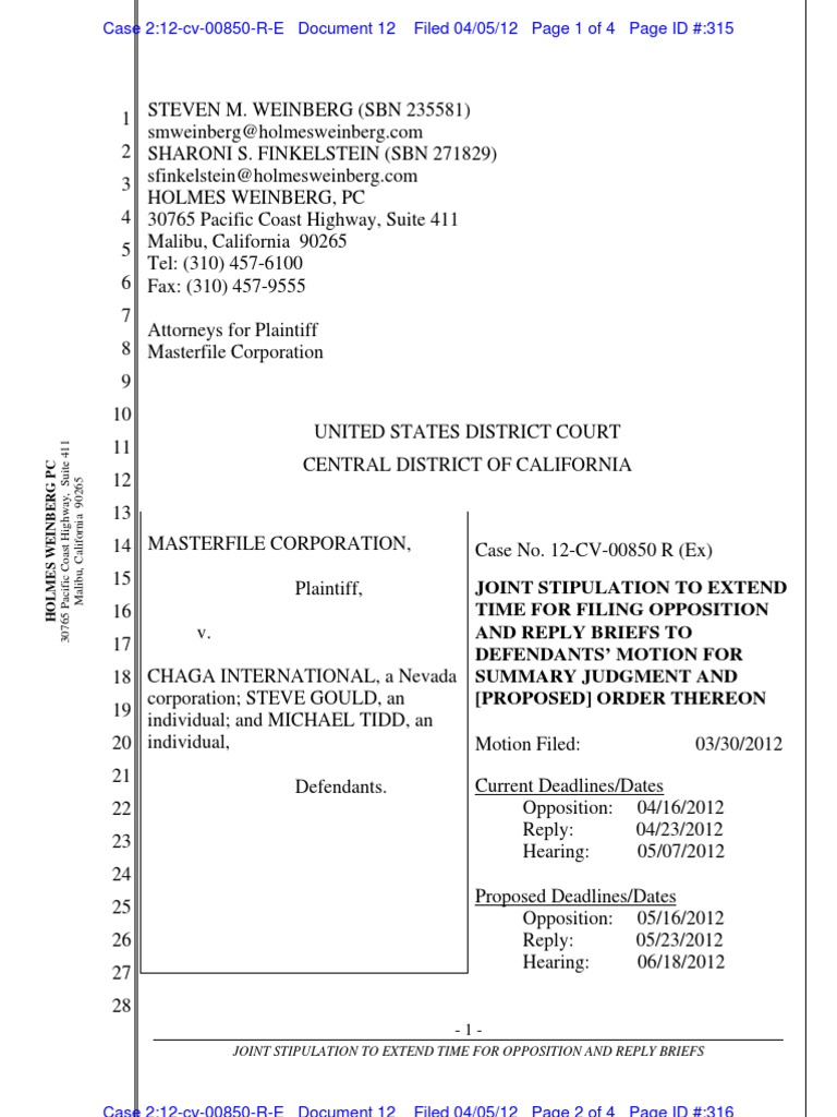 Masterfile vs. Chaga: Joint Stipulation To Extend Time For Replies ...