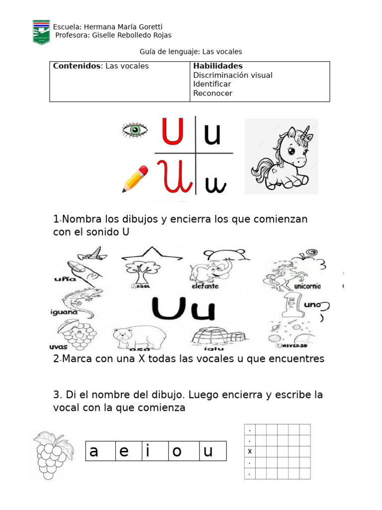 Guía de la Vocal U para Niños | PDF