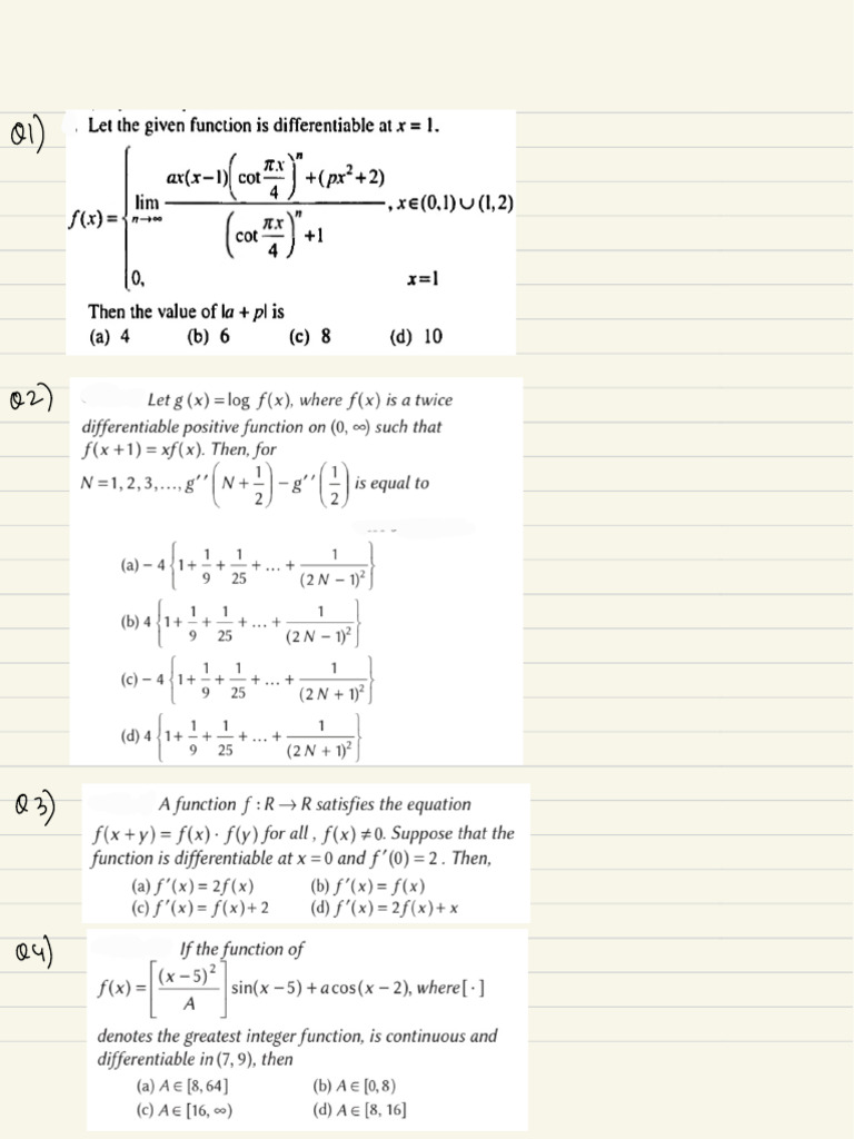 Differentiability (Questions) | PDF