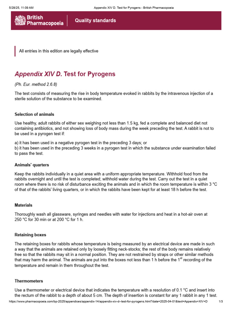 Pyrogen Test Methodology for V5 | PDF | Temperature | Injection (Medicine)