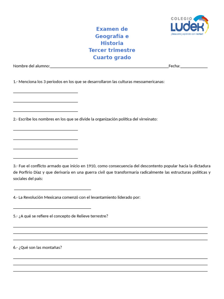 GUÍA DE ESTUDIO TERCER TRIMESTRE DE GEOGRAFÍA E HISTORIA 4TO G | PDF