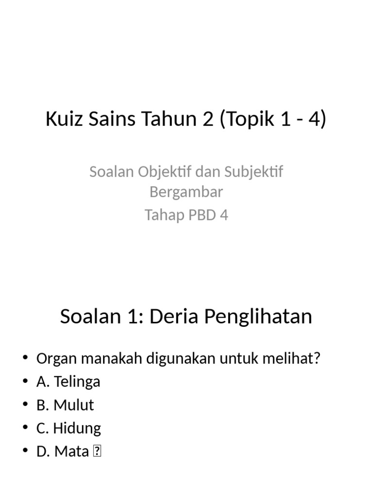 Kuiz Sains Tahun 2 Bergambar | PDF