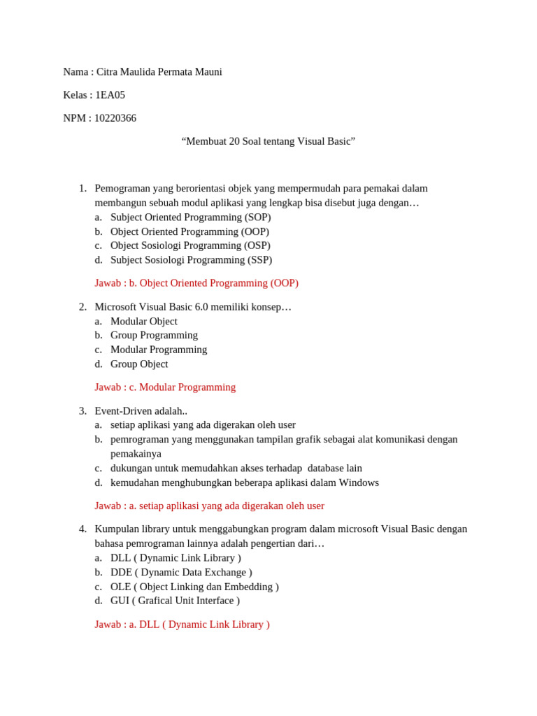 Soal Pemrograman Visual Basic | PDF