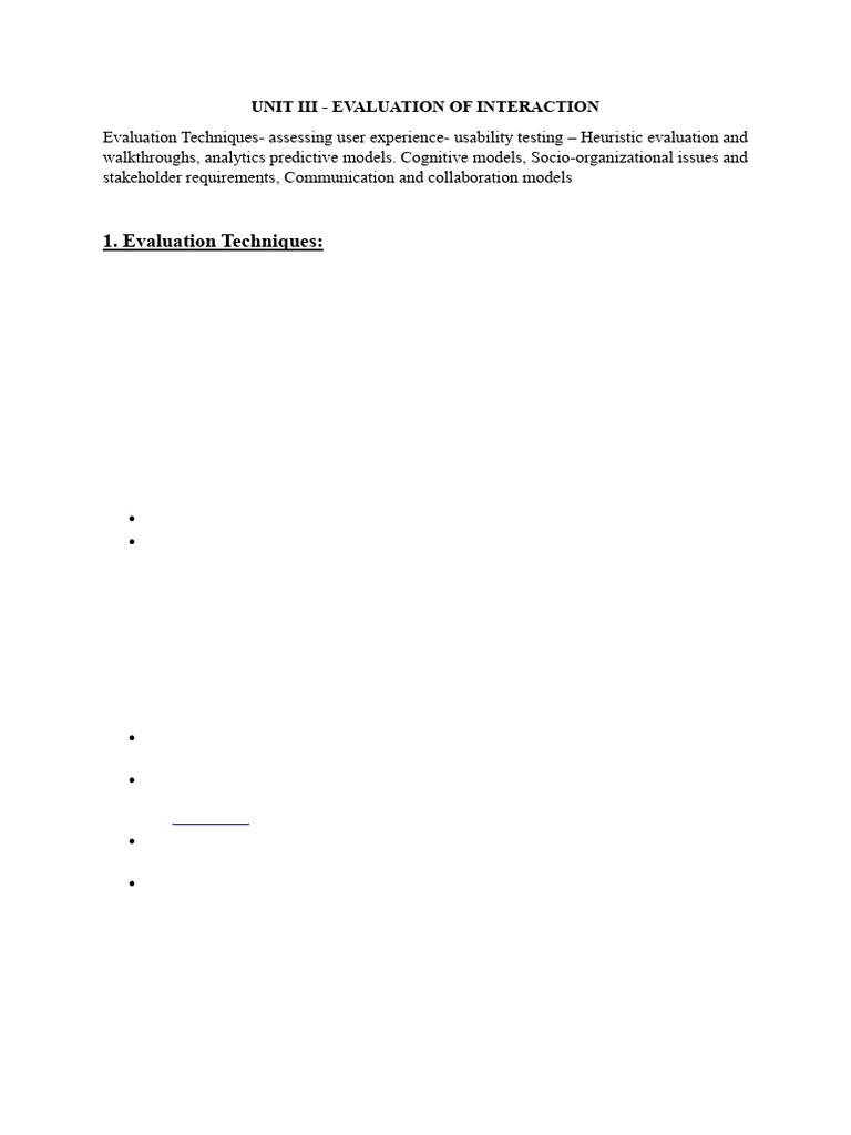 User Experience Evaluation Techniques | PDF | Usability | Cognitive Science