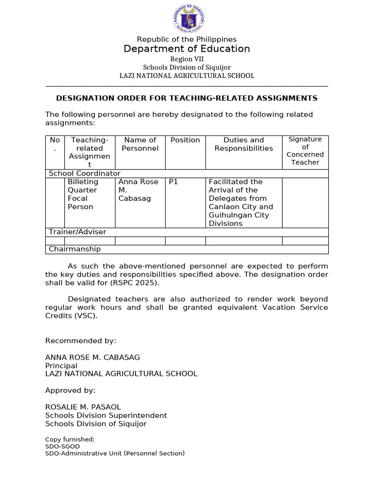Designation Order and Accomplishment Report | PDF | Government