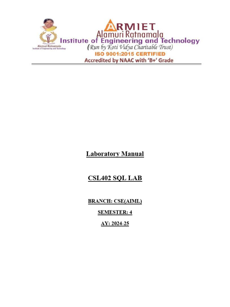 Lab Manual Dbms Sem 4 Cse (Aiml) | PDF | Relational Database | Databases