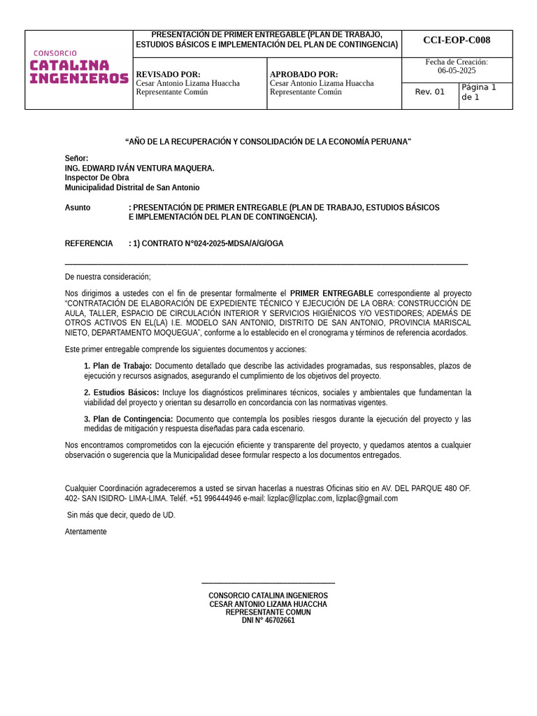 Carta Presentación 1er Entregable | PDF