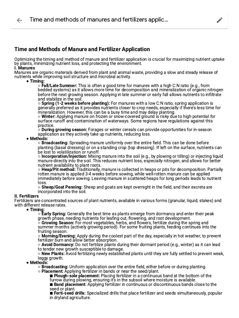 Manure and Fertilizer Application Methods | PDF | Fertilizer | Soil