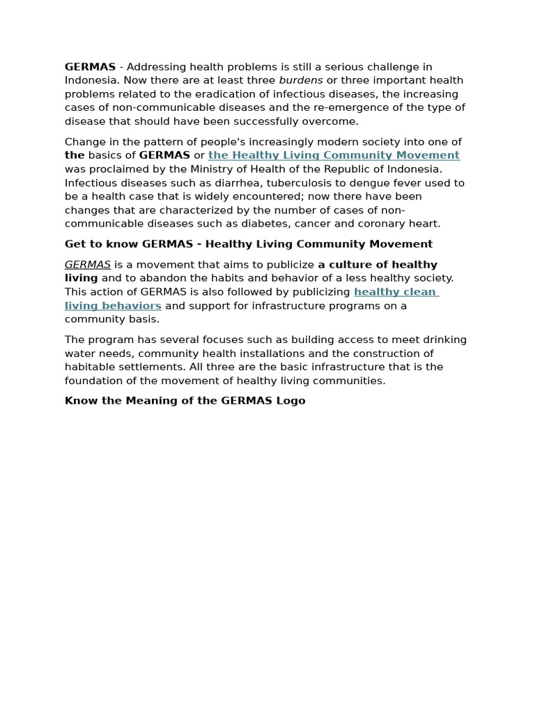 GERMAS: Promoting Healthy Living in Indonesia | PDF