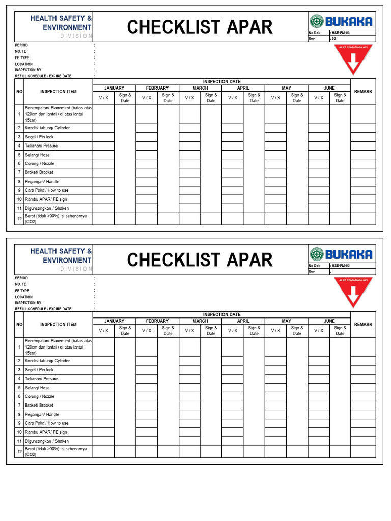 Hse-Fm-03 Checklist Apar 2 | PDF