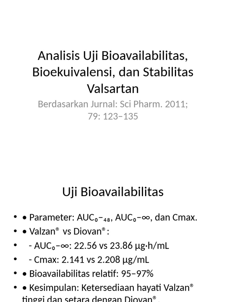 Bioavailabilitas dan Stabilitas Valzan® | PDF