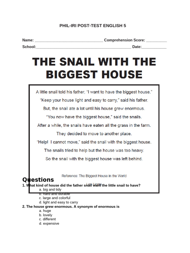Grade5 Post Reading Passage SetA | PDF | Chess Theory | Chess