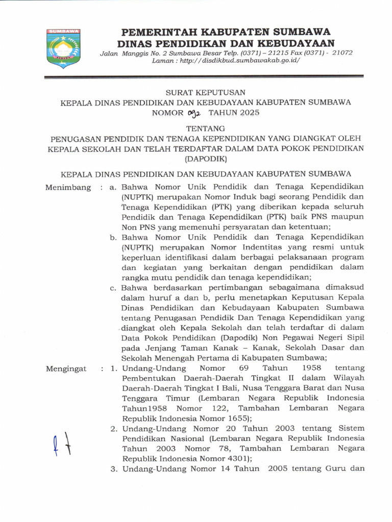 SK Penugasan Kadis 2025 | PDF