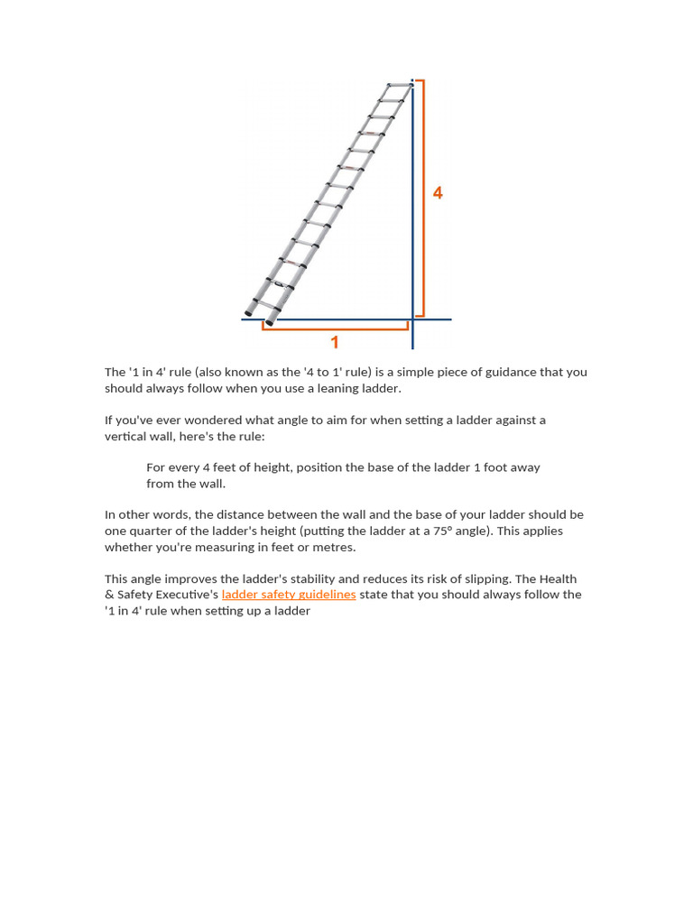 1 in 4 Rule for Ladder Safety | PDF