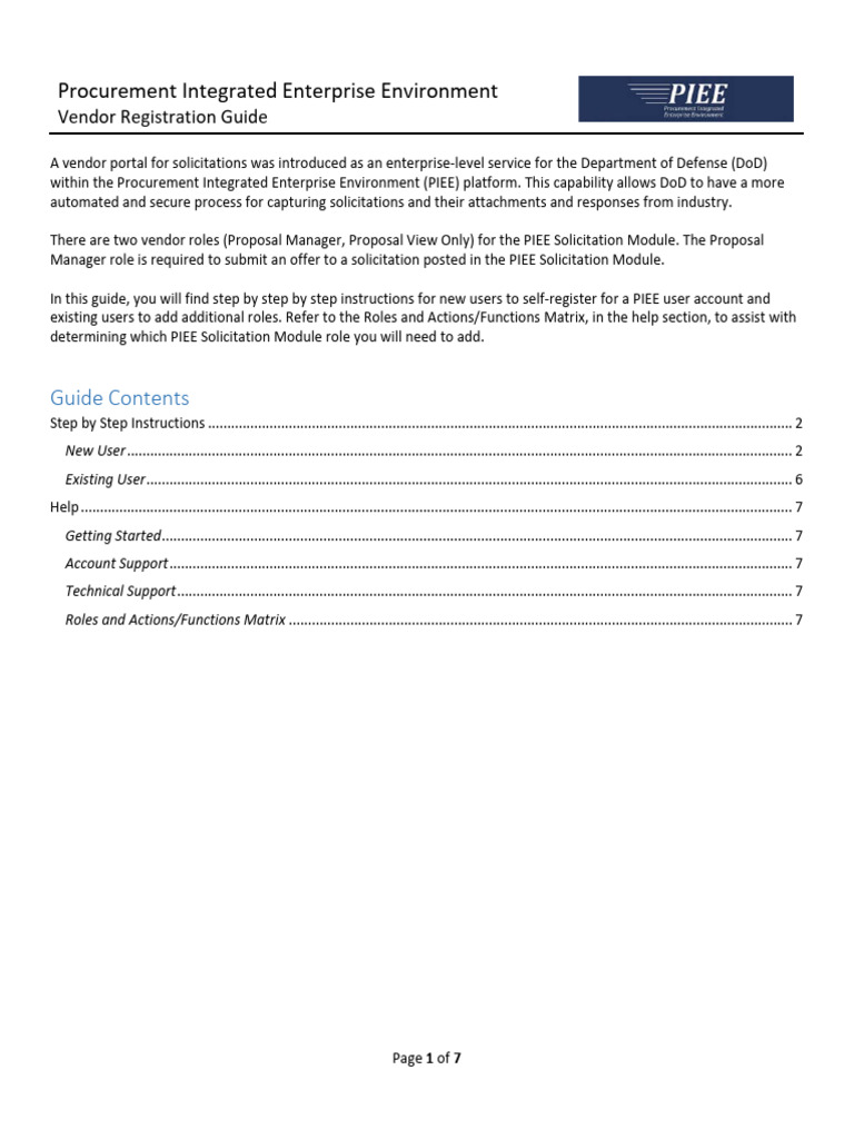 PIEE Solicitation Module Vendor Access Instructions PDF | PDF ...
