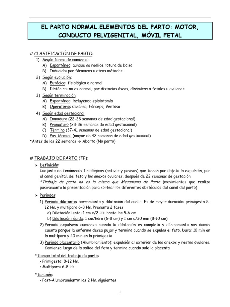Clase N°09. El Parto Normal, Definicion. Elementos Del Parto Motor ...