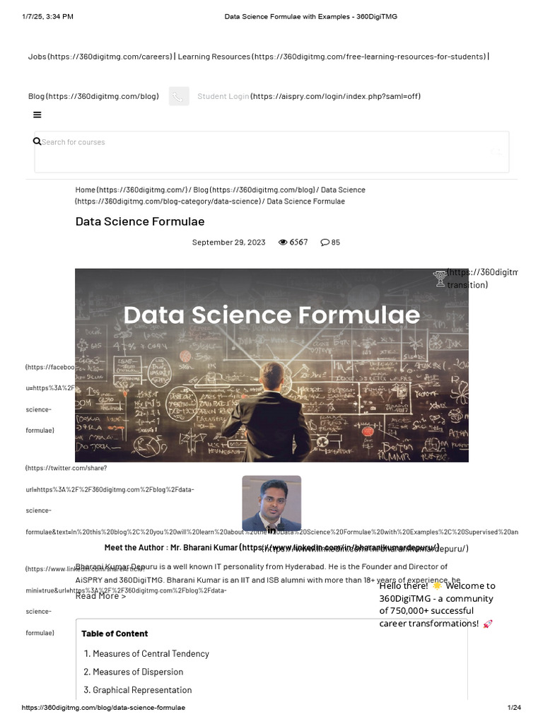 Data Science Formulae With Examples | PDF | Coefficient Of ...