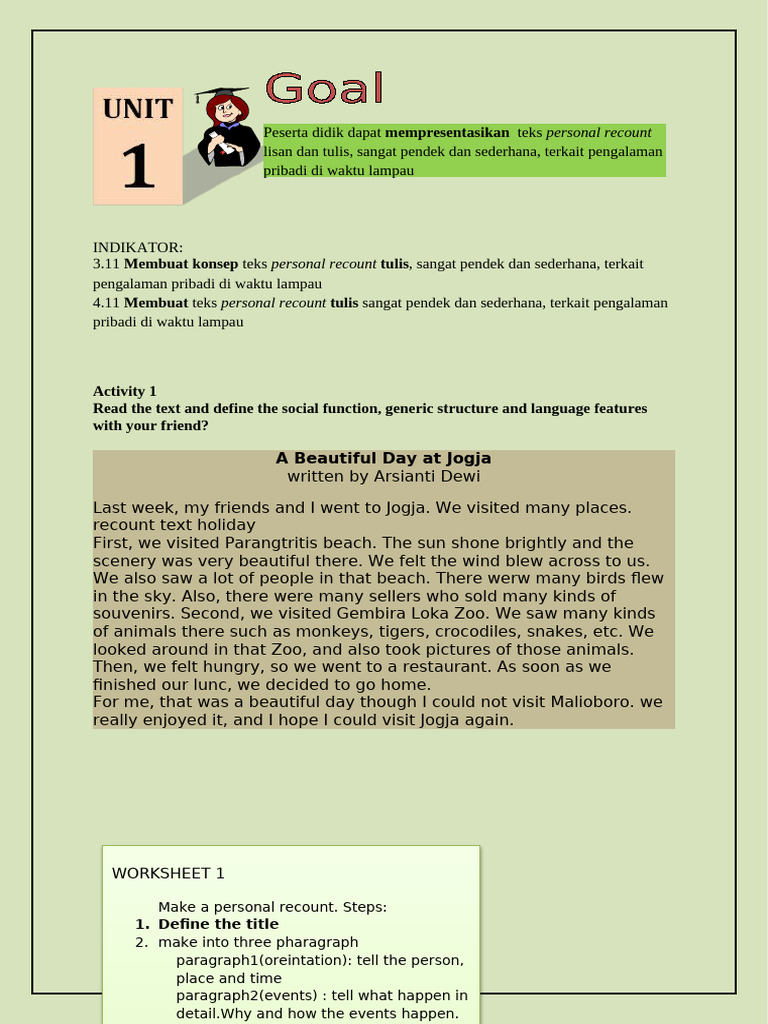 Personal Recount Writing Guide | PDF