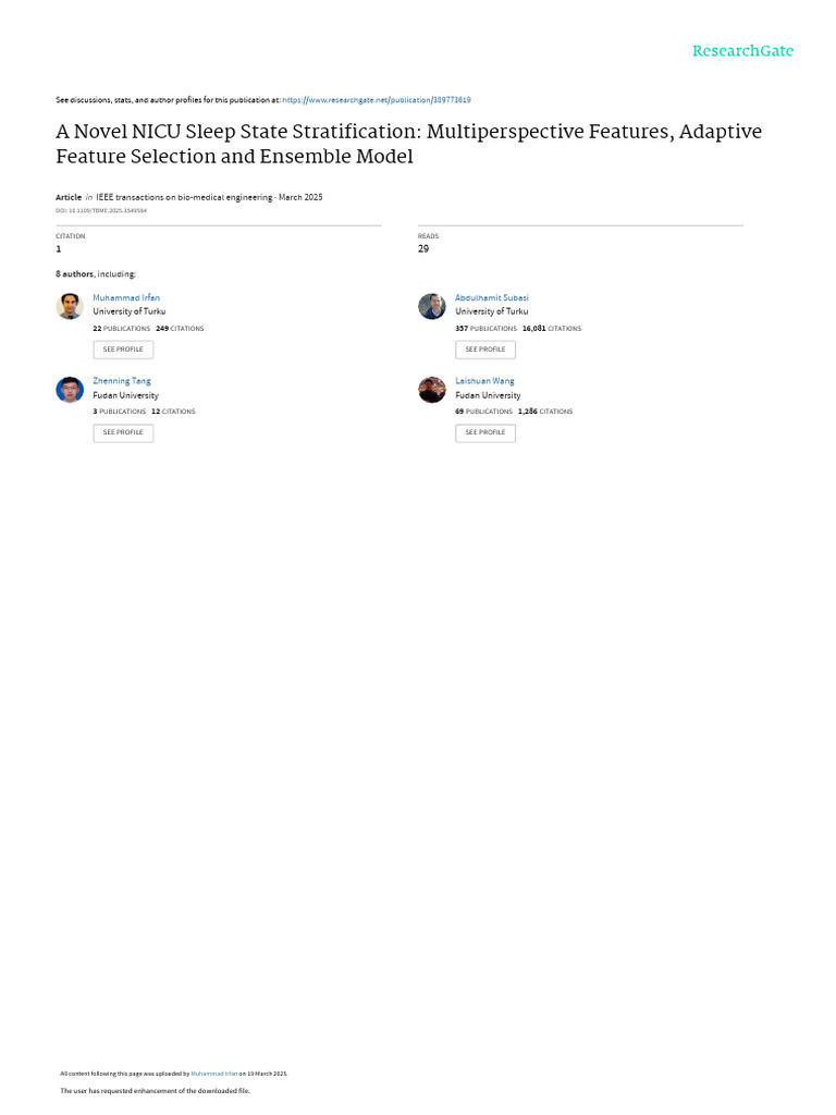 A Novel NICU Sleep State Stratification Multiperspective Features Adaptive Feature Selection and ...