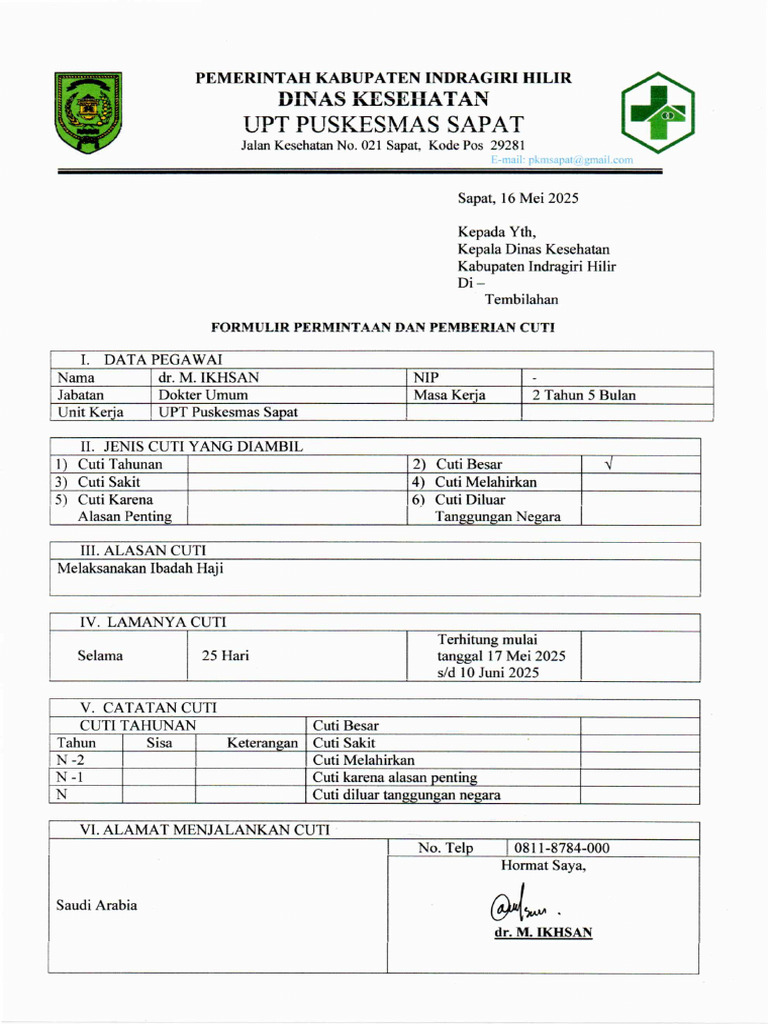 Surat Cuti 2 | PDF