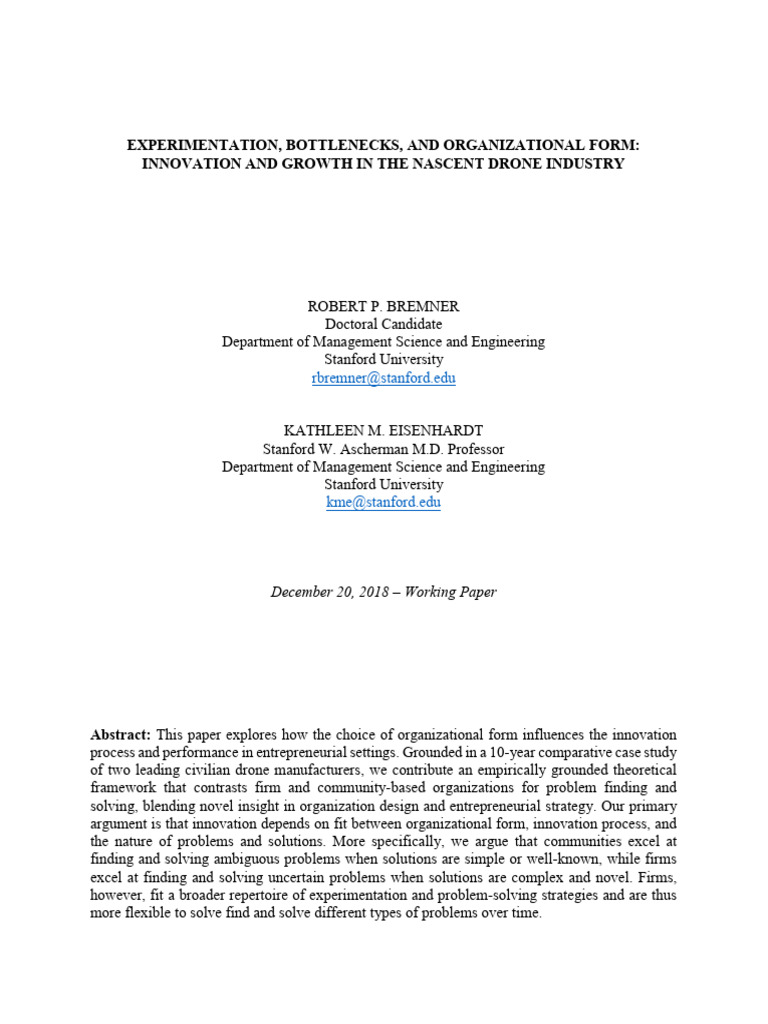 Bremner Robert Eisenhardt Kathleen Experimentation Bottlenecks and ...