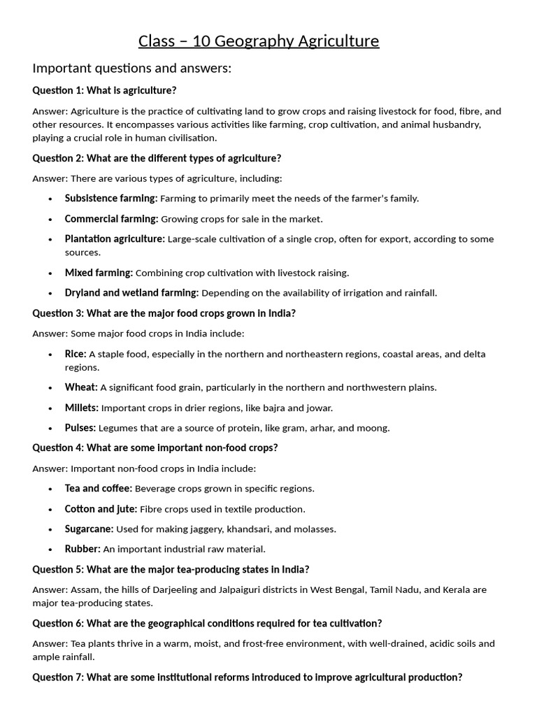 Class 10 Geography: Agriculture Overview | PDF | Agriculture | Crops