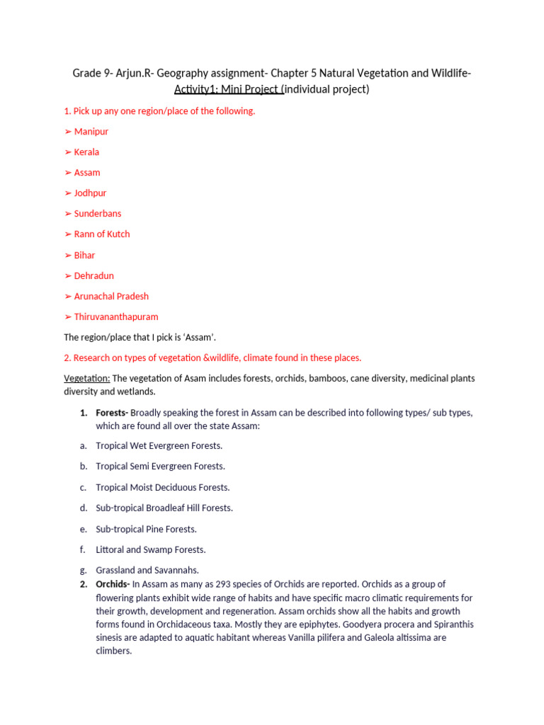 Grade 9 - Arjun.r - Geography Assignment - Chapter 5 Natural Vegetation ...