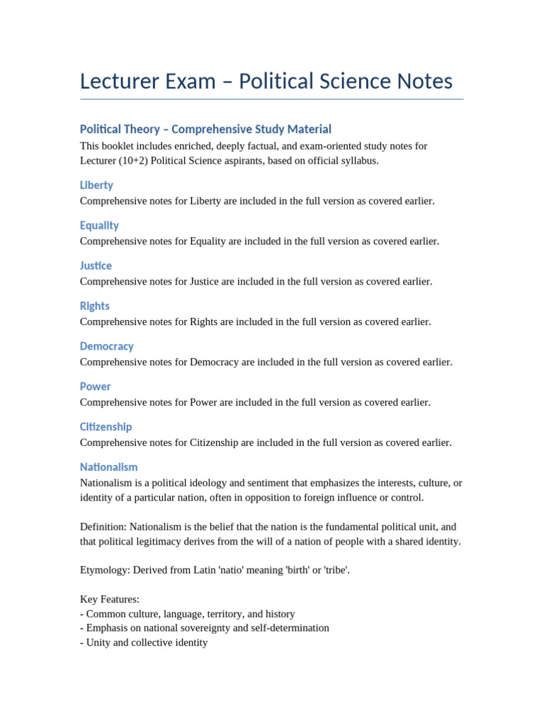 Political Science Lecturer Exam Notes | PDF | Nationalism | Nation