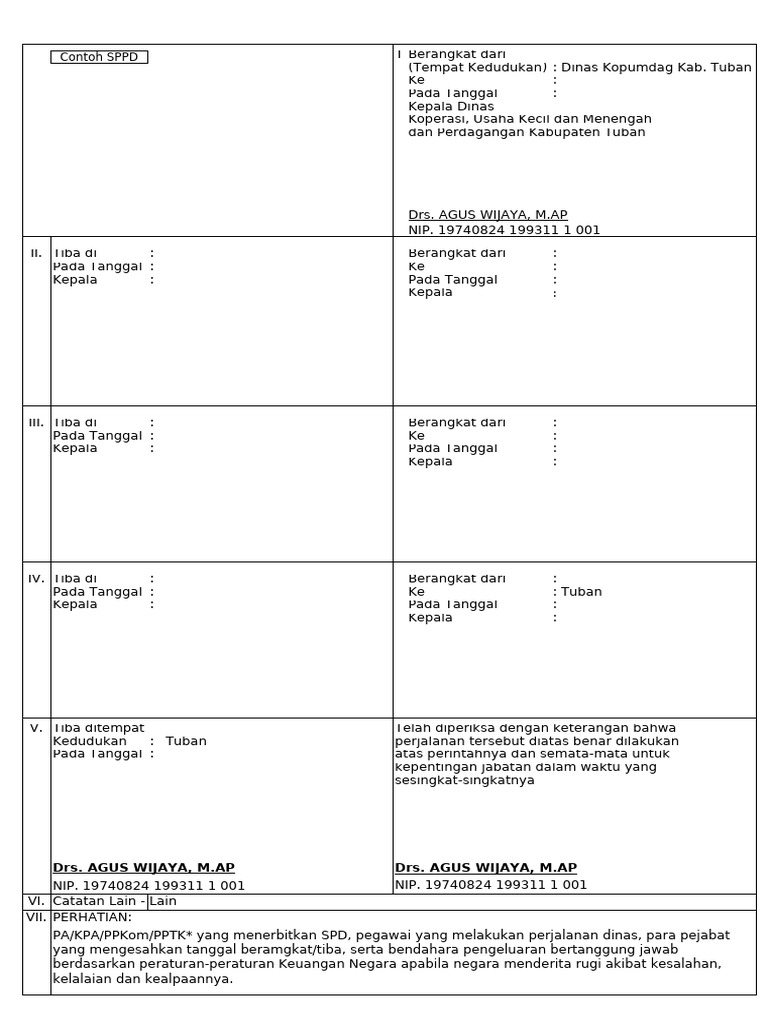 Contoh Format SPPD Dinas 2024 | PDF