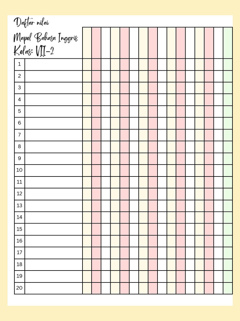 Gradebook Worksheet in Yellow Simple Style | PDF