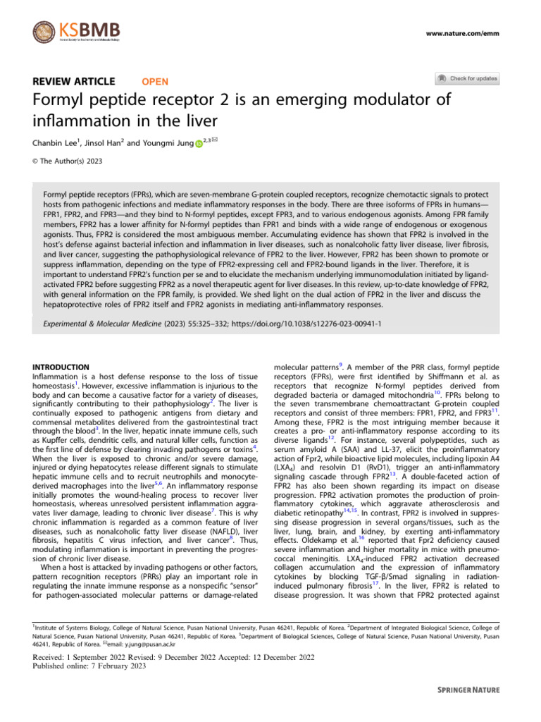 Formyl Peptide Receptor 2 Is An Emerging Modulator of Inflammation in ...