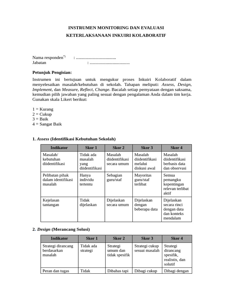 Lembar Kerja 03 Reviu Instrumen Monev Keterlaksanaan Inkolab - Final | PDF