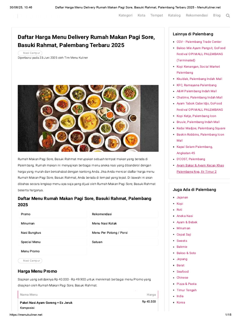 Daftar Harga Menu Pagi Sore 2025 | PDF