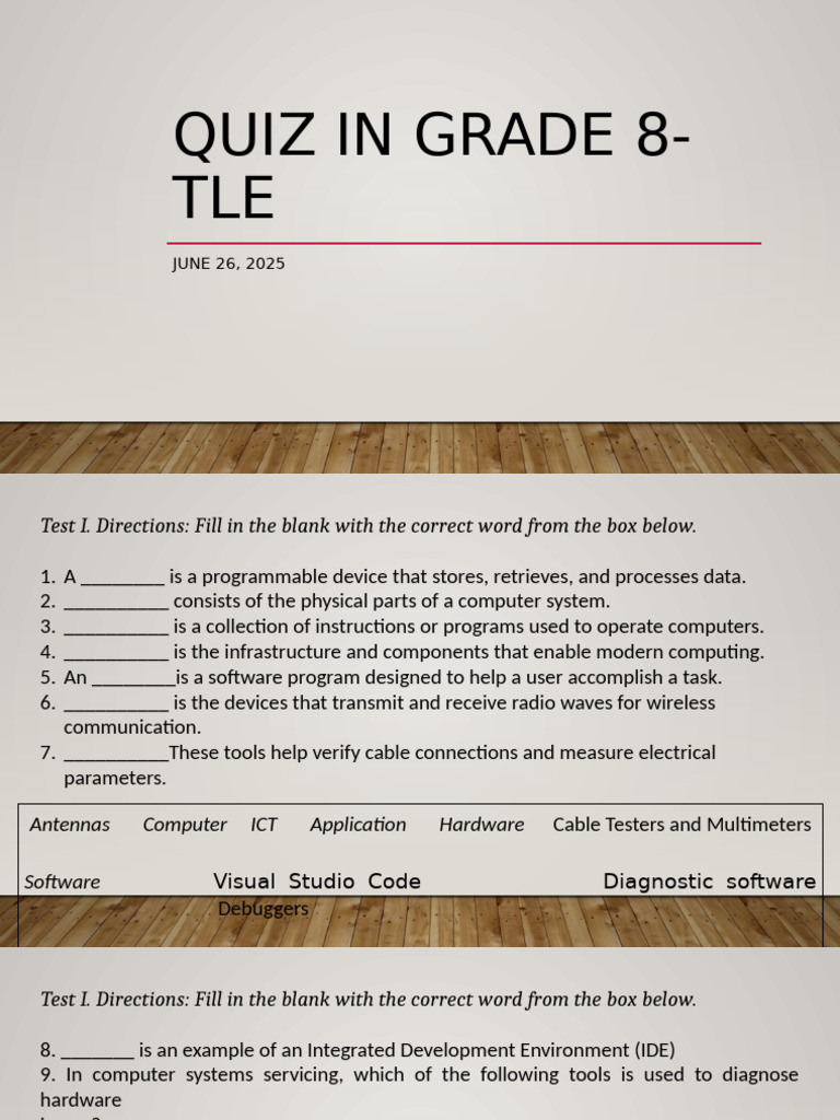 Grade 8 Quiz. June 26 | PDF