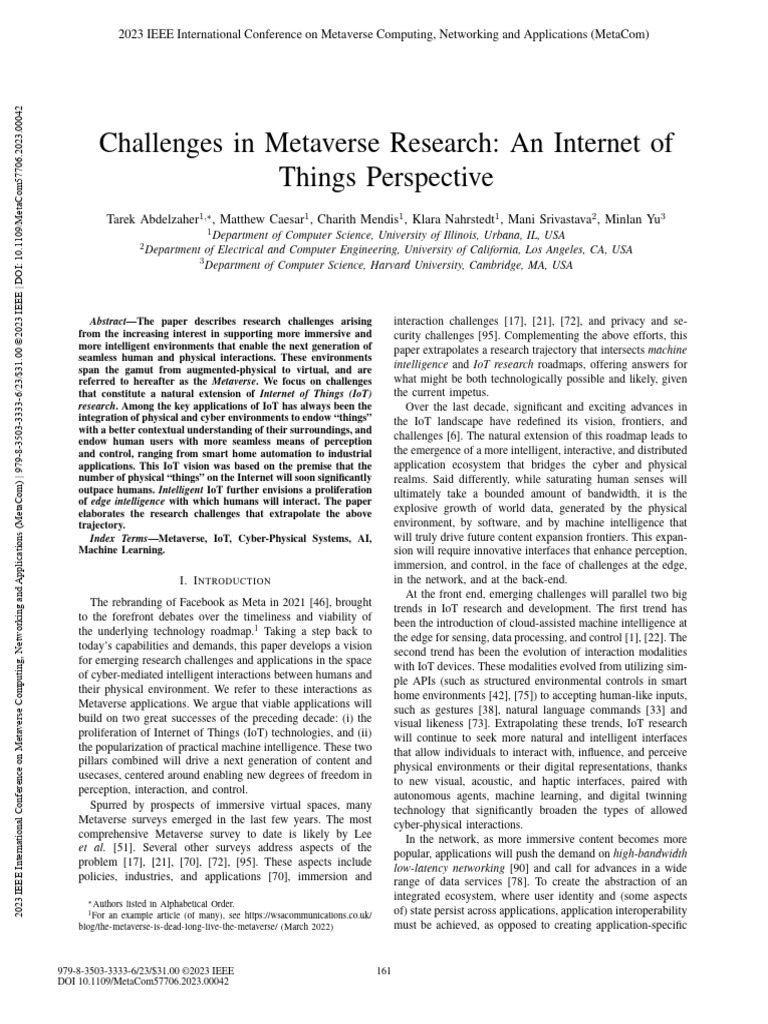 Challenges in Metaverse Research | PDF | Internet Of Things | Computer ...