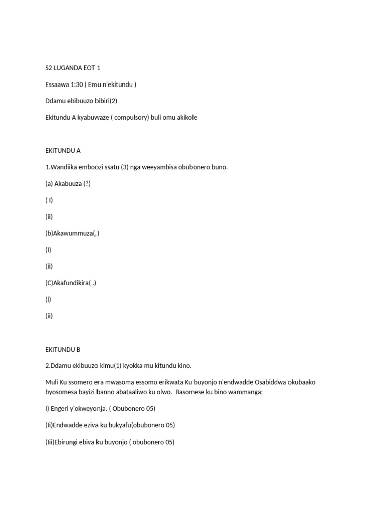 s2 Luganda Eot-1 | PDF