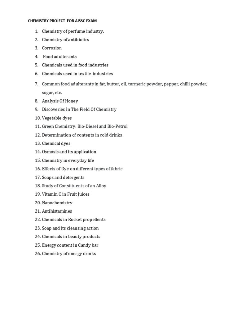 ISC Class 12 Chemistry Project Ideas | PDF