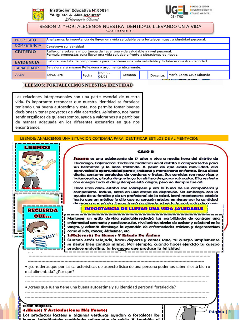 UNIDAD 01-SESION 02 Vida Saludable | PDF | Autoestima | Sicología