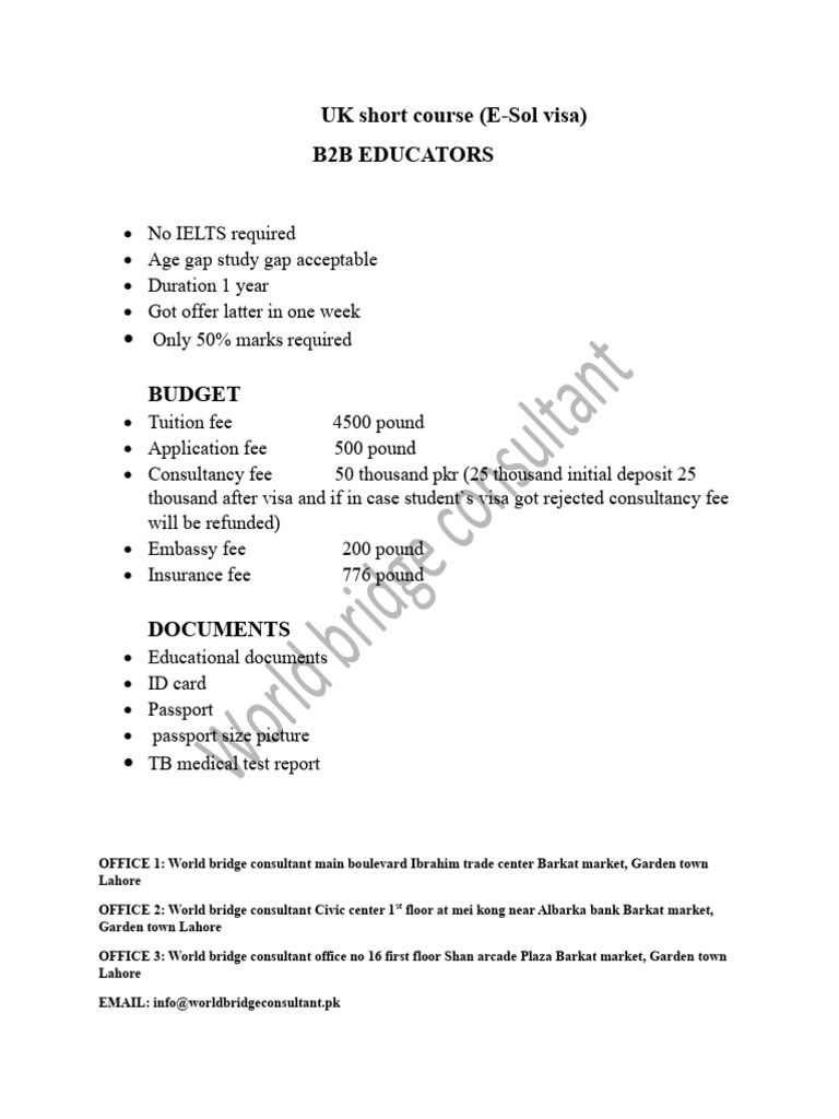UK Short Course Visa Info by World Bridge | PDF