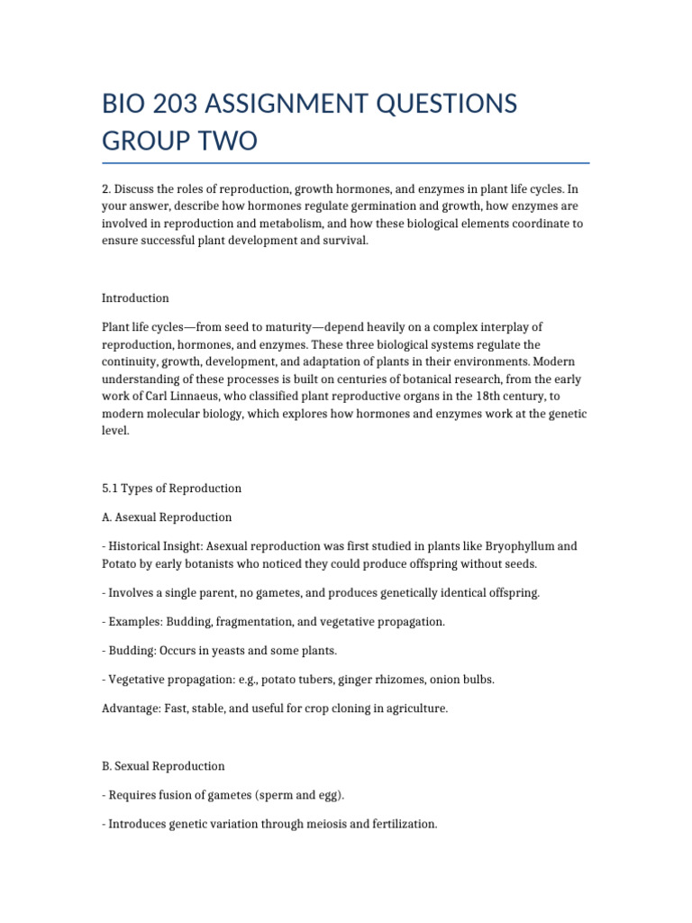 BIO203 Assignment Plant Life Cycle | PDF | Reproduction | Plant Hormone