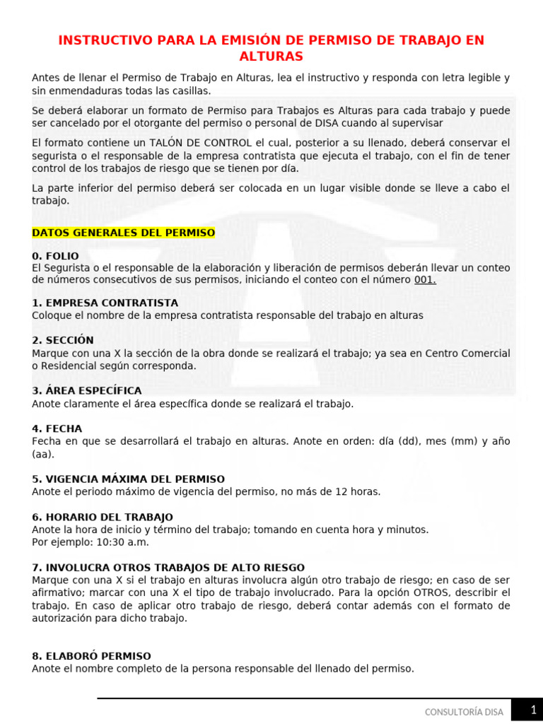 Instructivo para Llenar El Formato de Permiso de Trabajo en Alturas | PDF | Escalera