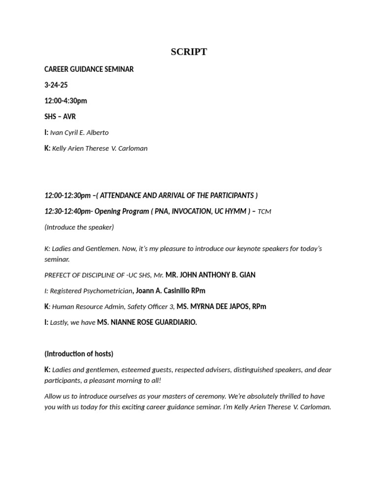 Script For Career Advocacy Draft | PDF | Mindset | Teachers