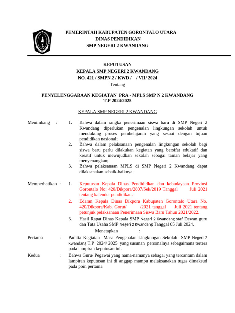 belum fix SK panitia PRA MPLS | PDF