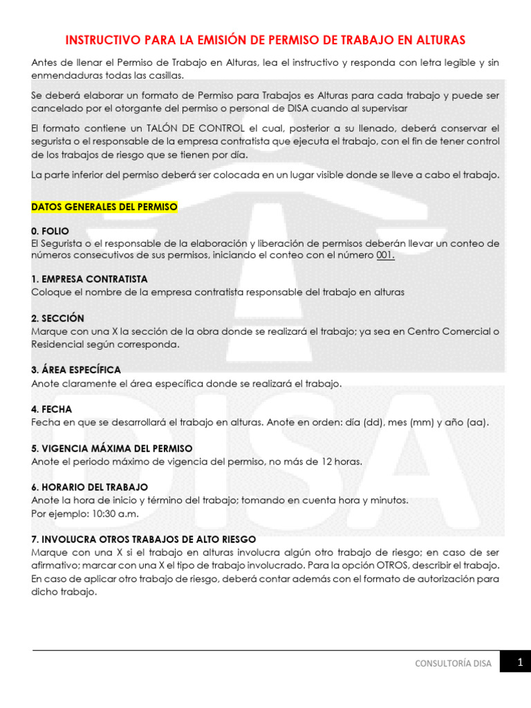 Instructivo para Llenar El Formato de Permiso de Trabajo en Alturas | PDF | Escalera