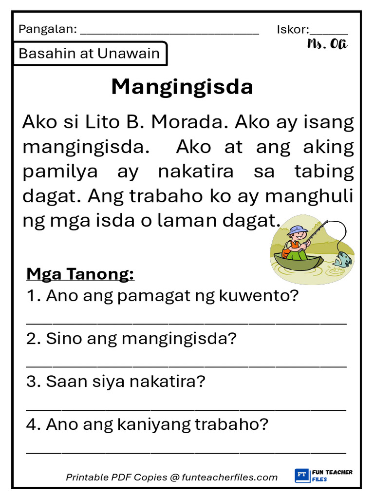 Filipino Reading Materials With Comprehension Questions Set 7 | PDF