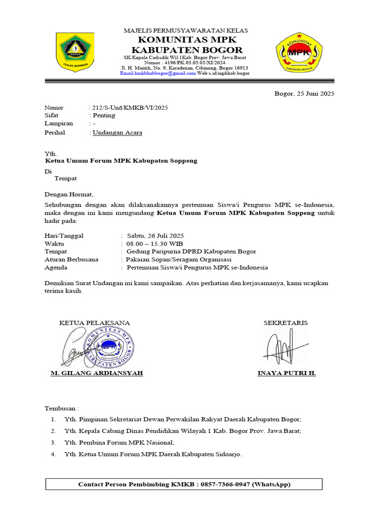 Surat Undangan - Forum MPK Daerah Kabupaten Soppeng | PDF