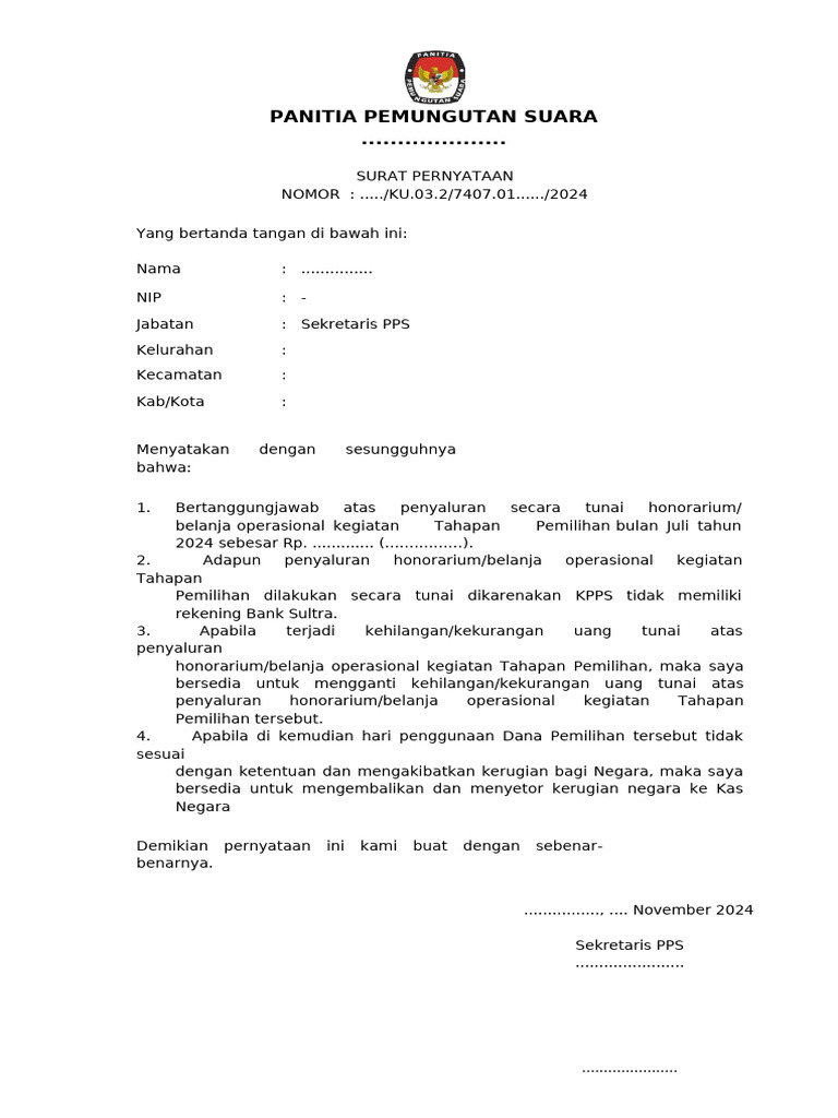 Surat Pernyataan KPPS 123 | PDF