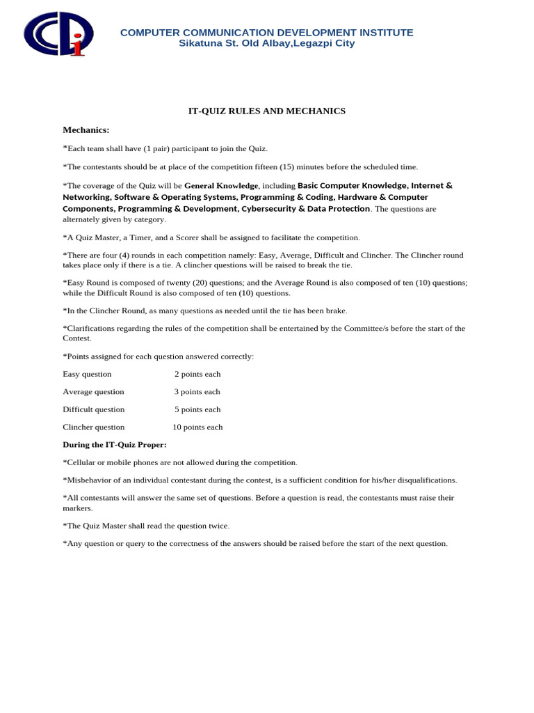 It Quiz Rules and Mechanics | PDF | Computer Science | Computing